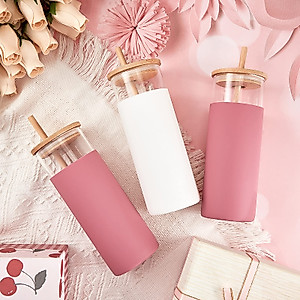 Nuenen 8 Pieces Bridesmaid Proposal Gifts Mason Jar Cups Bottle 17.6 oz Iced Coffee Tumbler Mug Reusable Water Glass Tumbler with Straw and Lid Bamboo Silicone Protective Sleeve for Drinking Wedding