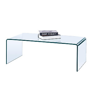 SMARTIK Glass Coffee Table, Modern Clear Tempered Glass Coffee Table for Living Room, Easy to Clean and Safe Rounded Edges (Medium 39.4" x 19.7" x 13.8")