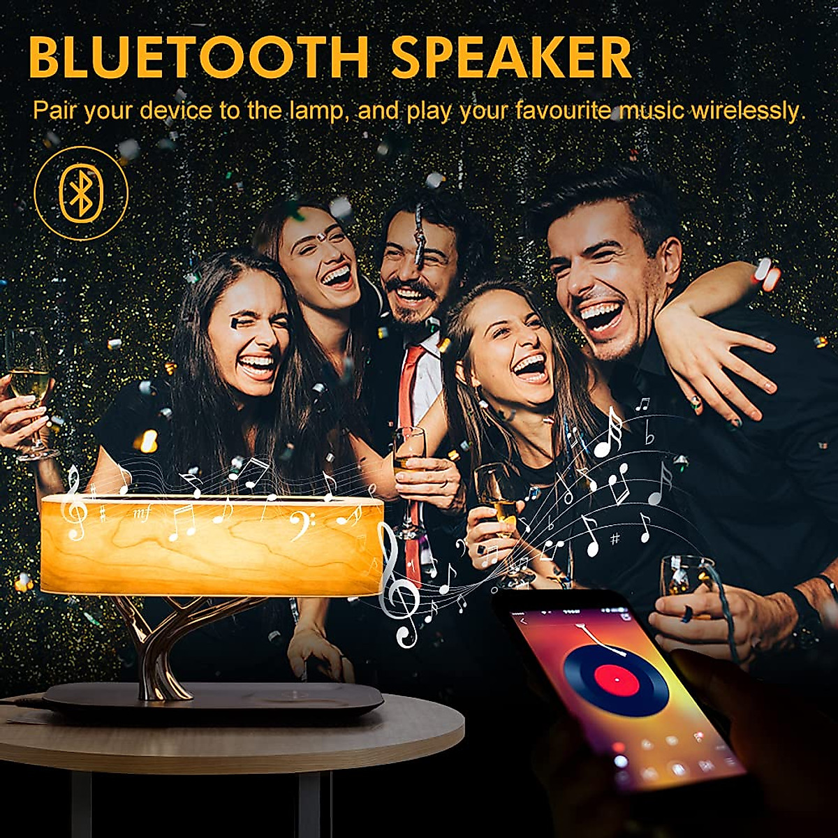 Bonsai Tree Lamp 10W Fast Wireless Charger Bedside Lamp with Wireless Charging Lamp with Bluetooth Speaker, Stepless Dimming, Touch Control