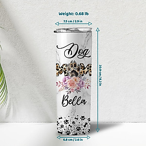 Hyturtle Personalized Dog Mom 20oz Tumbler with Lid Gifts for Dog Lovers, Mother's Day Cup Gift For Women, Best Birthday Gift Ideas for Fur Mama Custom Name Photo Stainless Steel Travel Skinny Cup