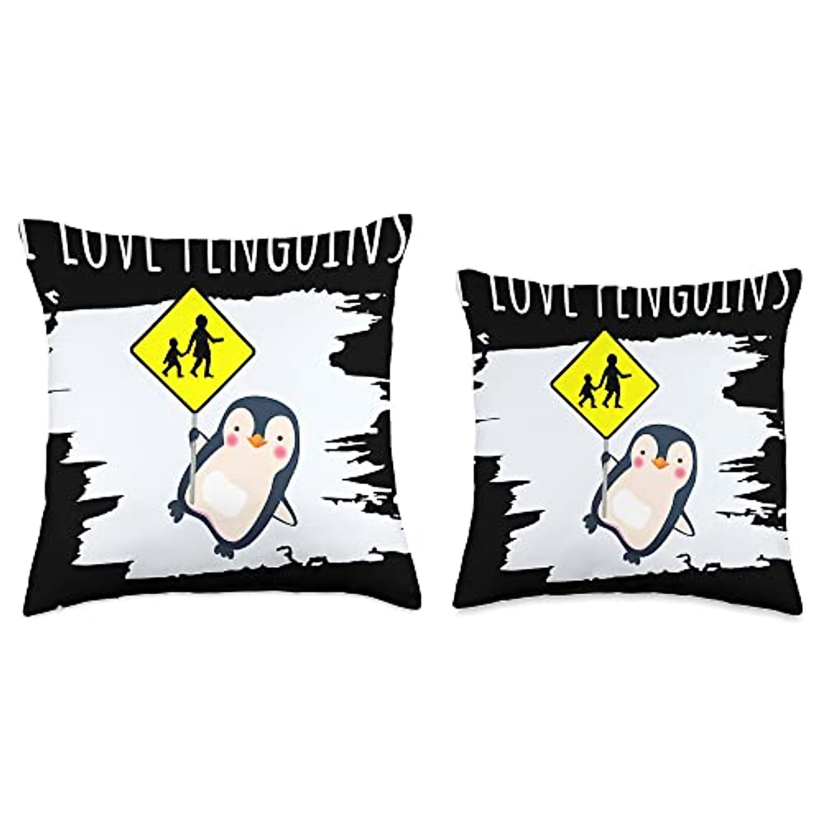 I Love Penguins And A Cute Penguin Loves Me I Love School. Funny Penguin Design For Kids Throw Pillow, 16x16, Multicolor