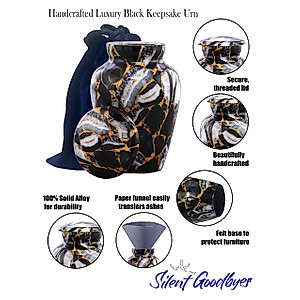 Keepsake Urn | Marble Finish Keepsake Cremation Urn for Ashes | Metal Sharing Urn for Human or Pets Ashes | Mini Memorial Urn with Velvet Bag (Luxury Black)