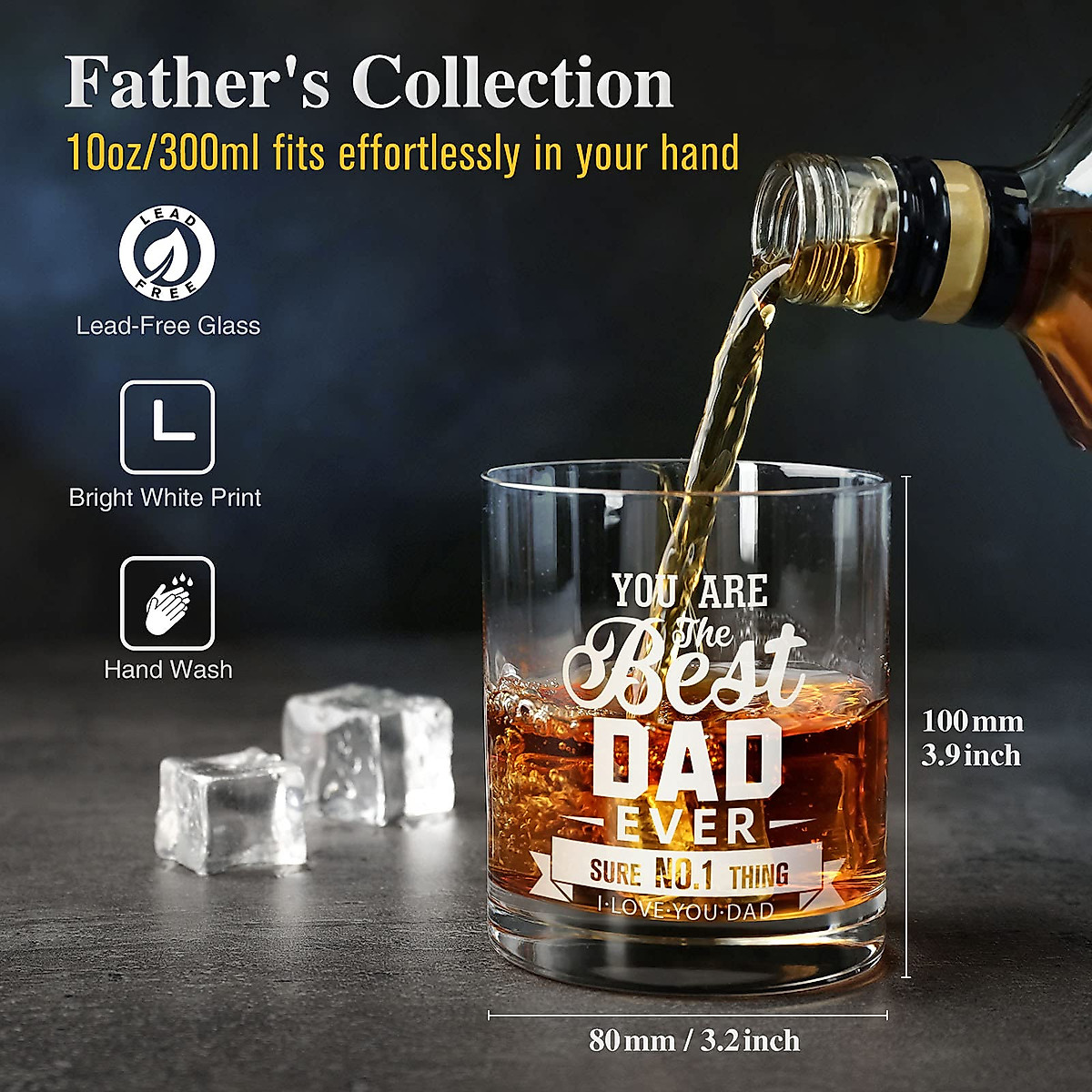 Kollea Christmas Gifts for Dad from Daughter, 10 Oz You Are The Best Dad Ever Whiskey Glass, Funny Gag Birthday Gift Ideas for Men Daddy Papa Who Have Everything