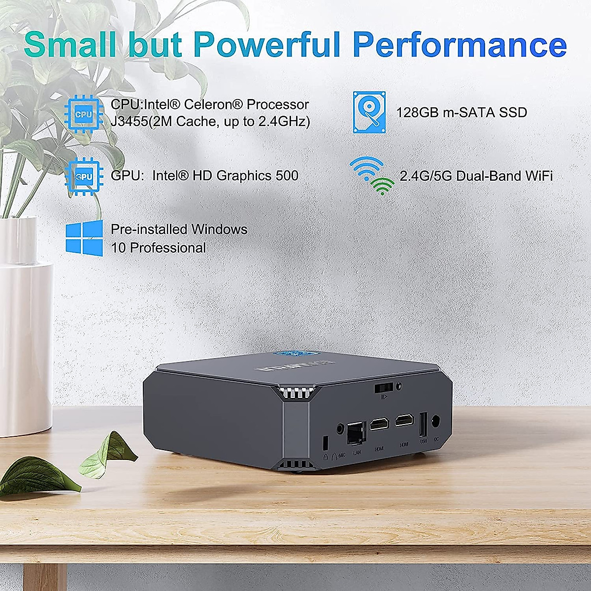 KAMRUI Mini PC,Windows 10 pro 8GB RAM 256GB SSD Micro Desktop Computers, Supports 4K HD Dual Screen/2.4G +5G WiFi/Gigabit Ethernet/BT 4.2 Small Form Factor Computer For Office/Remote Work/Home Theater