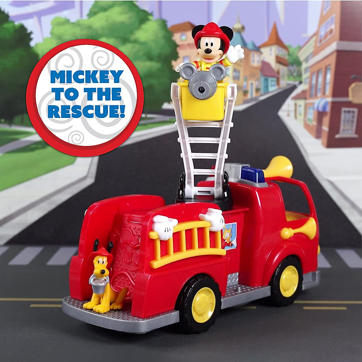 Disney’s Mickey Mouse Mickey’s Fire Engine, Figure and Vehicle Playset, Lights and Sounds, Officially Licensed Kids Toys for Ages 3 Up by Just Play