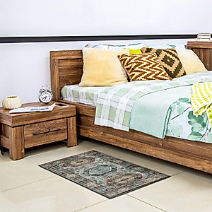 Fashriend Rita Moroccan Entry Rug, 2'×3' Washable Western Door Mat, Non-Slip Southwest Boho Rug, Non-Shedding Aztec Rug, Geometric Carpet with Low Pile for Bathroom, Laundry, Kitchen, Hallway, Green