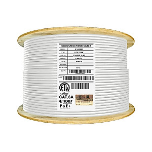 Elite Cat6A Shielded Riser (CMR), 1000ft, FTP 23AWG, Solid Bare Copper, 650MHz, 10Gb Speeds, UL Listed, UL-LP Certification, Higher Performance PoE, Bulk Ethernet Cable Reel, White