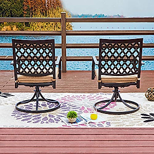 LOKATSE HOME Patio Swivel Rocker Furniture Metal Outdoor Dining Chairs with Cushion Set of 2