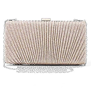 Yokawe Women's Evening Bag Gold Glitter Pleated Clutch Purse Bridal Wedding Party Prom Handbag (Champagne)