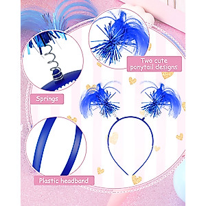 12 Pcs Tinsel Wrapped Ponytails Headband with Heart Shape Sunglasses Costume Party Faux Feather Headwear Bopper for Festival(Blue)