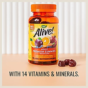 Nature’s Way Alive! Premium Adult Gummy Multivitamins, Essential Vitamins & Minerals, Supports Whole Body Wellness*, Vegetarian, Grape and Cherry Flavored, 90 Gummies