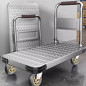Platform Truck Folding Push Cart Steel Platform Truck Load 440 Lbs Flat Hand Truck Portable Flatbed Wagon 80 * 73 * 48cm Moving Dolly Cart Reliable
