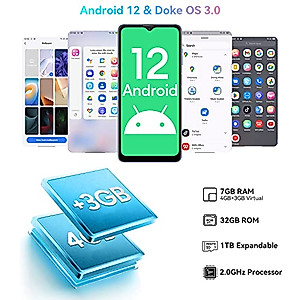 Unlocked Phones, Blackview A53 Unlocked Cell Phone(2023 New), 7GB RAM+32GB ROM/1TB Expand Android Phone, Android 12 Smartphone, 5080mAh Battery 10W Fast Charge, 6.5"HD+Display,3 Card Slots,Face Unlock