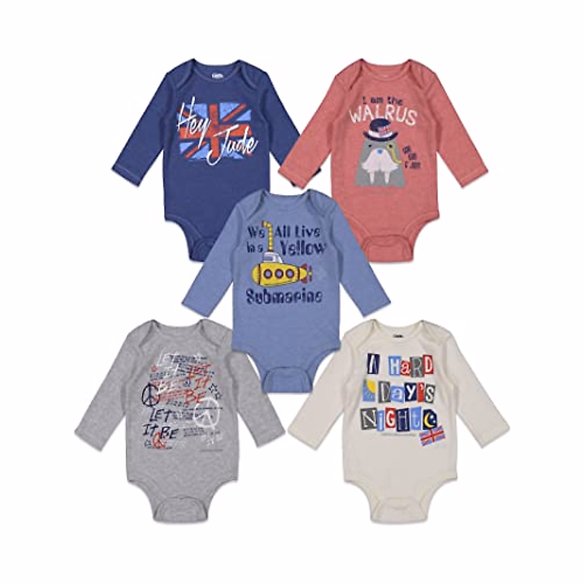 Lyrics by Lennon and McCartney Rock Band Baby Boys 5 Pack Long Sleeve Bodysuits 6-9 Months