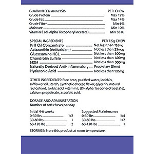 Pet Vitamin Co - Hip & Joint Health Krill Oil Soft Chews for Dogs & Cats - Rich in Omega 3, 6 & Antioxidants - Benefits Hip & Joints, Skin & Coat - Reduce Shedding & Itching - Made in USA