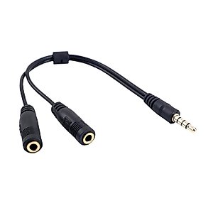 1Pack Headphone Aux Splitter, 3.5mm 2 Female to 1 Male Audio Splitter Stereo Dual Headphone Adapter Compatible Headset Tablet Smartphone MP3 Player & More