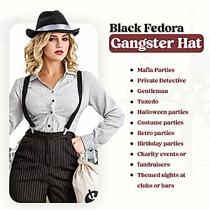 Funny Party Hats Black Fedora Hat - Gangster Hat - Black and White Fedora Hat - Mobster Hat (Fedora Hat)