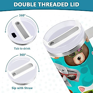 RPLIFE Cute Animals Heads Blue Stainless Steel Tumbler, Insulated Coffee Mug with Lid, Tumblers for Women
