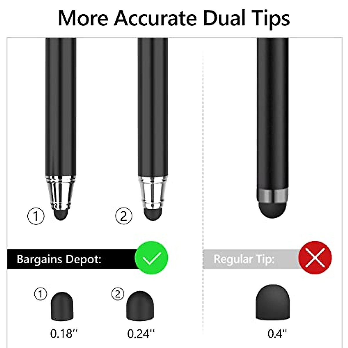Bargains Depot Capacitive Stylus/Styli 2-in-1 Universal Touch Screen Pen for All Touch Screen Tablets & Cell Phones with 20 Extra Replaceable Soft Rubber Tips (Pack of 4)