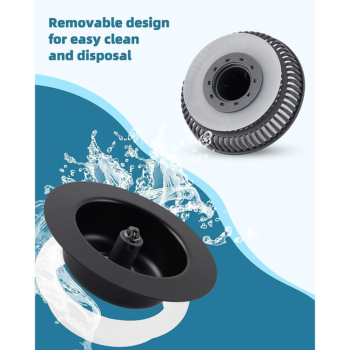 3 in 1 Black Kitchen Sink Stopper Strainer, Matteblack 304 Stainless Steel Pop Up Sink Drain Strainer with Handle Rod for US Standard 3-1/2 inch Drain Filter, Anti-Clog