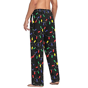 Ollabaky Christmas Pajama Pants for Men Xmas Light Bulb Men's PJs Bottoms Sleep Lounge Pants with Pockets, XL