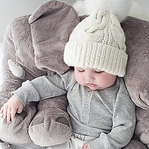 2PCS Parent-Child Hat,Mother & Daughter/Son Winter Warm Knit Hat Family Crochet Beanie Ski Cap(Ivory)
