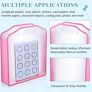 PerKoop 6 Pcs Scrapbook Paper Storage Organizer 12'' x 12'' Sheets Expanding Paper Folio Transparent Expandable Paper Storage with Portable Handle and Button Closure for Holding Craft (Pink)