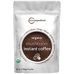 Organic Instant Mushroom Coffee Powder, 28oz (317 Servings) | Premium Arabica Coffee With Lion’s Mane, Chaga, & Reishi | Smooth Medium Roast Flavor, Clean Energy, Focus, & Immune Support