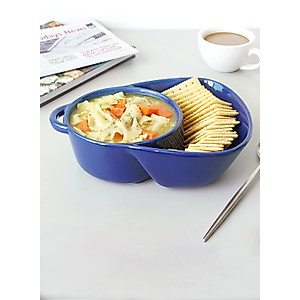 LE TAUCI Chip and Dip Bowls, Anti-Soggy Cereal Bowl, Soup and Side/Cracker Bowls Sets for Breakfast, Soup and Sandwich, Bread Dipping Bowls, Set of 2, Blue