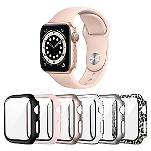 Landhoo 6 Pack case for Apple Watch Series SE/6/5/4 44mm Screen Protector with Tempered Glass, Hard PC HD Full Cover Protective iwatch.