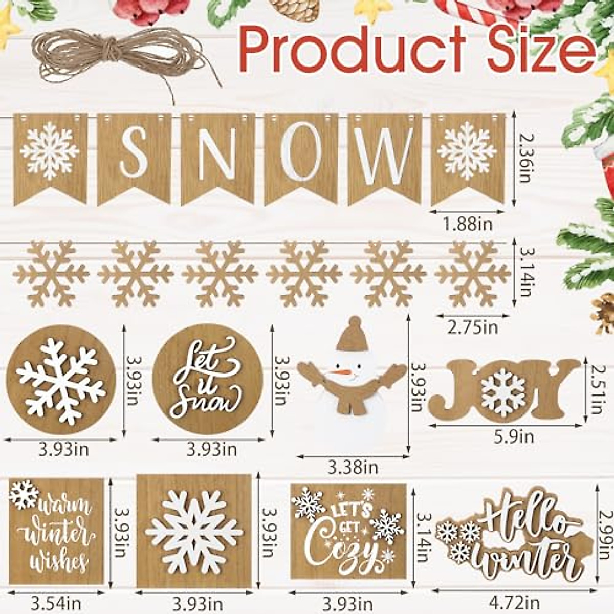 Chitidr 20 Pcs Tiered Tray Set - Christmas Snowflake Table Decor Snowman Rustic Farmhouse Wood Sign Hello Winter Tabletop Sign Decor for Xmas Winter Holiday Table Shelf Home