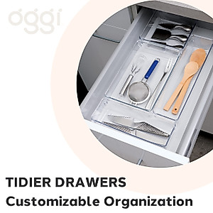 Oggi Clear Drawer Organizer - 3" X 9" - Ideal for Organizing Kitchen Drawers, Office, Desk, Silverware, Kitchen Utensils, Cosmetics and Bathrooms