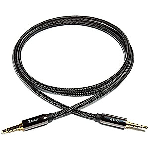 Zeskit Premium 3.5mm Jack Male to Male AUX Audio Cable, TRRS 4 Poles for Headphones with Mic, Speakers - 4ft