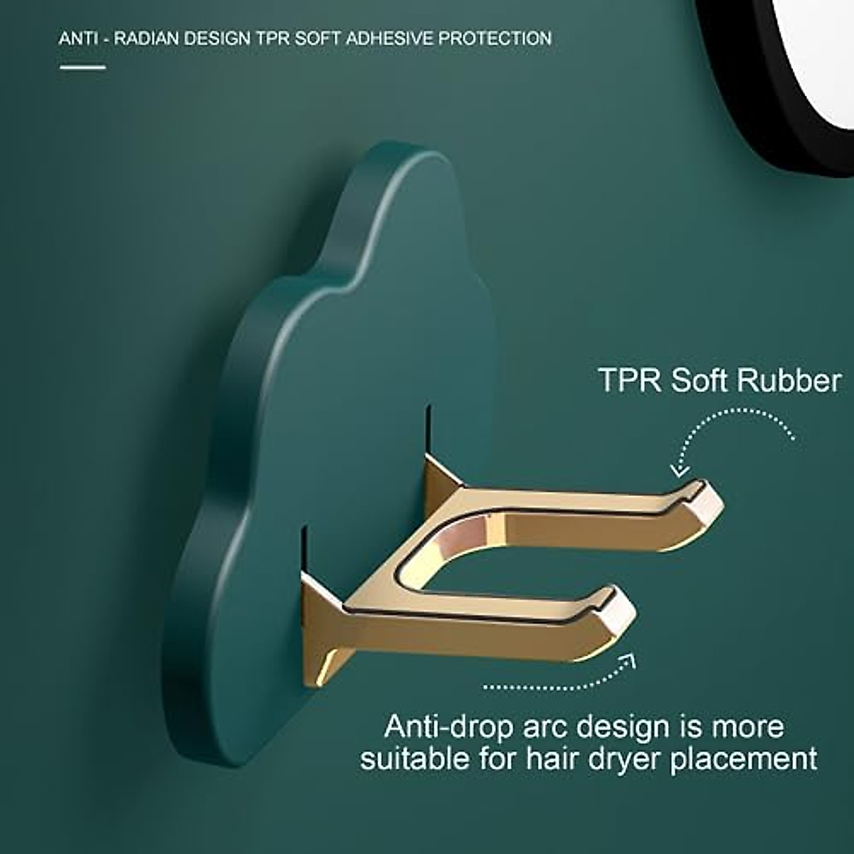 HOUTINKY Cloud Hair Dryer Holder Wall Mounted, Bathroom Hair Dryer Stand, Self Adhesive No Drilling Dryer Hanger for Bedroom & Bathroom Decor with Supersonic Hair Dryers(Green)