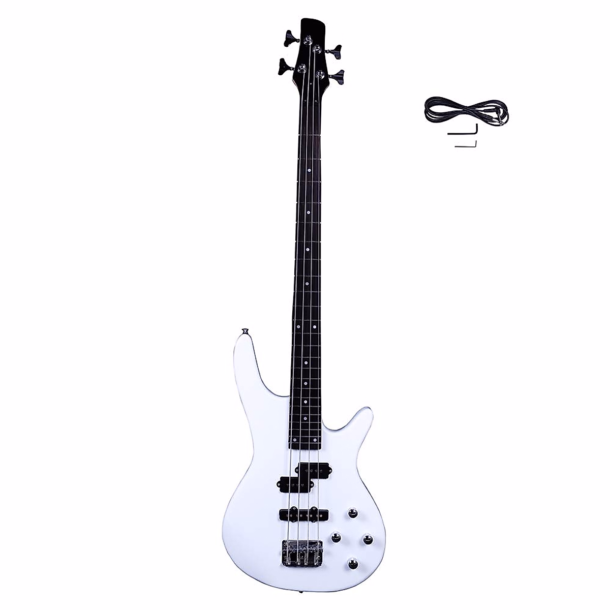 GLARRY Electric Bass Guitar Full Size 4 String Exquisite Stylish Bass with Power Line and Wrench Tool (White)