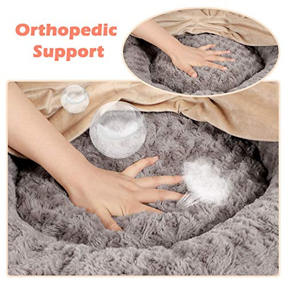 GASUR Small Dog Bed & Cat Bed, Round Donut Calming Dog Beds for Small Dogs, 23"/26" Anti-Anxiety Cave Bed with Hooded Blanket, Cozy Puppy Bed and Cat Beds for Indoor Cats, Machine Washable Pet Bed 23"