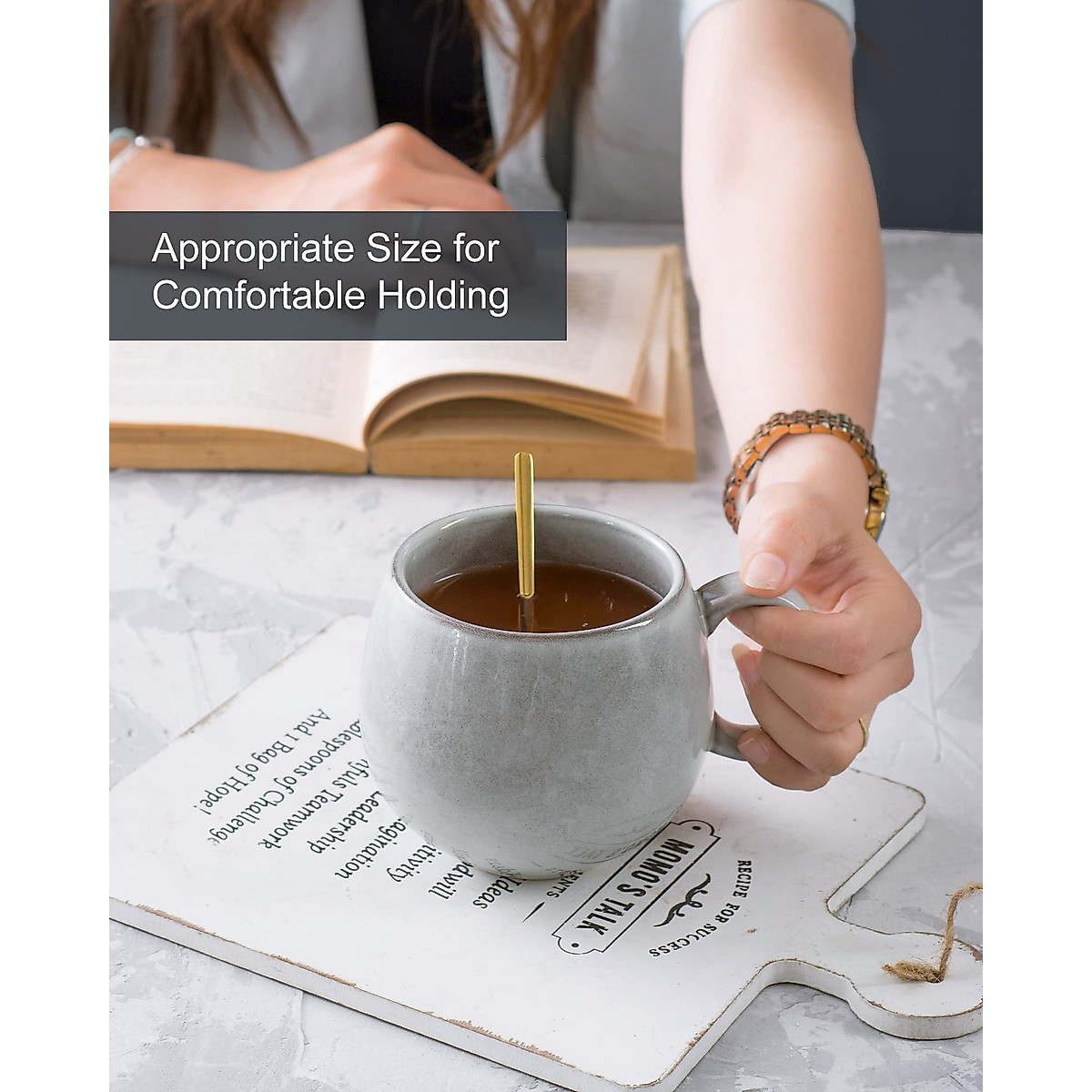 HENXFEN LEAD Large Coffee Mugs Set of 4-20 Oz Ceramic Jumbo Mugs with Handle for Latte, Cereal, Tea, Cocoa, Milk, Thanksgiving Christmas Cups Gift, Microwave, Dishwasher Safe, Grayish-White