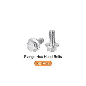 METALLIXITY Flanged Hex Head Bolts (M6x10mm) 50pcs, Hexagon Serrated Flange Bolt Carbon Steel Screw - for House Construction Hardware Fasteners