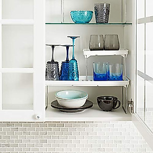 madesmart Large Stacking Shelf - Clear | CABINET COLLECTION | Organizer for Cabinet or Counter | Collapsible Legs for Storage | Non-slip Rubber Feet | BPA Free