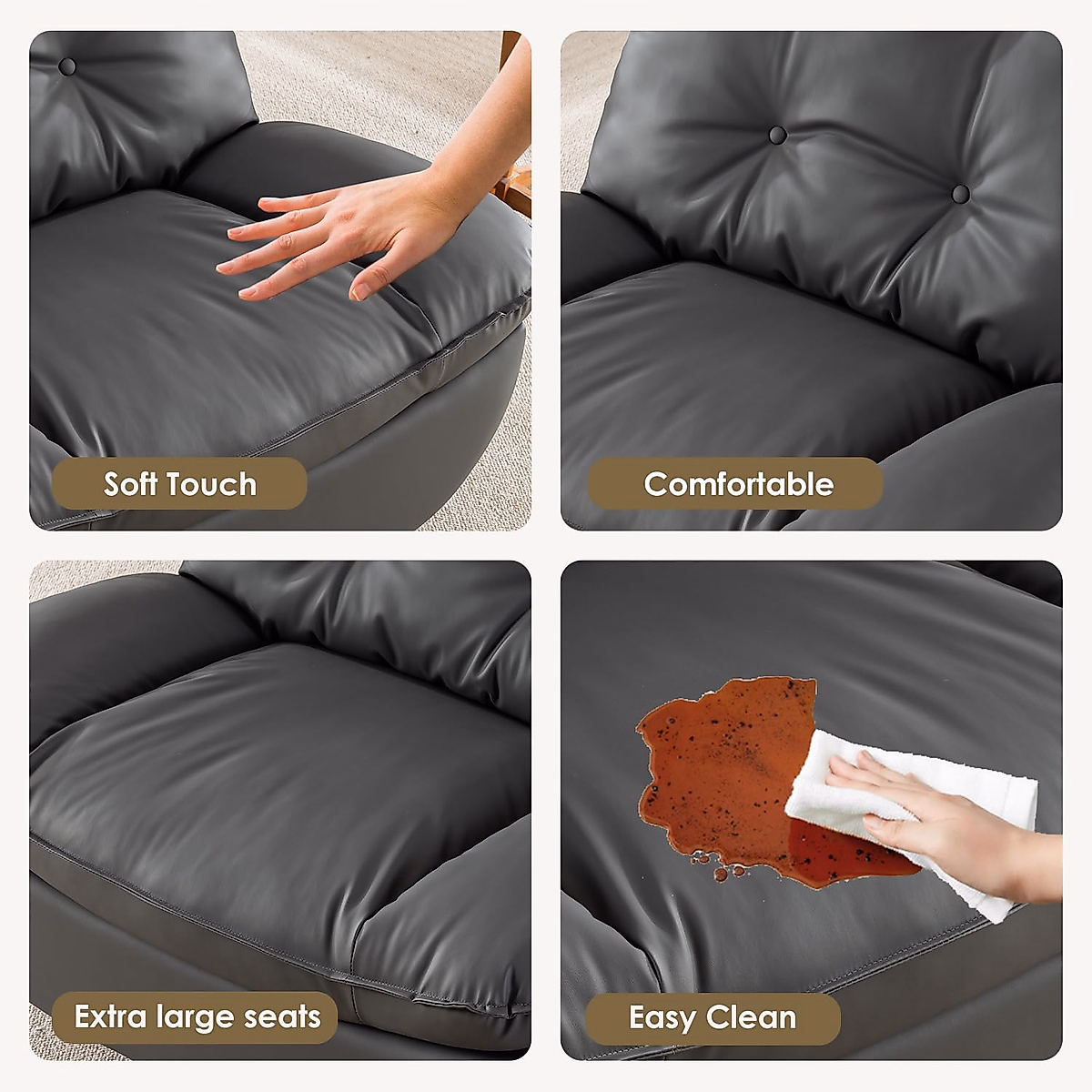 HAIZAO Oversized Recliner Sofa Swivel Rocking Chair Smart Electric Rocker Theater Recliner Chair Lazy Boy Glider with Charging Ports, Stereo Sound, Cellphone Holder and Pillow (Grey, Leather)