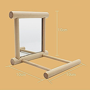Bird Mirror Toy with Perch Stand for Parrot Budgie Parakeet Cockatiels Conure Finch Lovebird Canary African Grey Macaw Amazon Cockatoo Cage Wood Toy