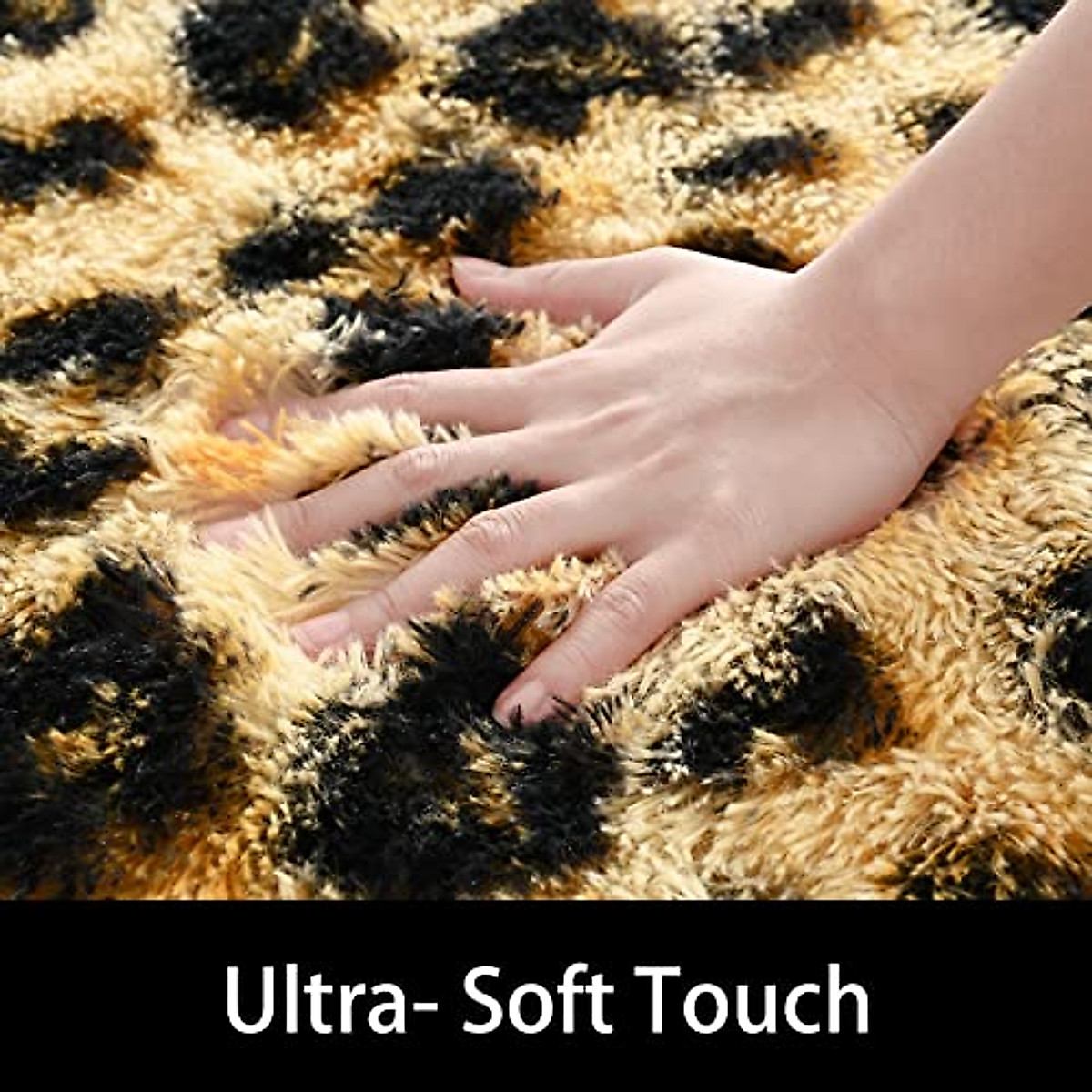 Amearea Fluffy Leopard Rug, Premium Cheetah Print Rugs, Soft Comfy Faux Fur Animal Print Carpet for Kids Room Bedroom, Living Room, Shaggy Teen Room Home Decor, Khaki 4x6 Feet