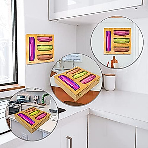 Ziplock Bag Storage Organizer, Bamboo Drawer Organizer, Ziplock Bag Organizer, Compatible With Ziploc, Solimo, Glad, Hefty For Gallon, Quart, Sandwich Snack Variety Size Bags (4 Slots)