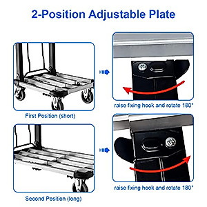 Foldable Platform Cart, Heavy Duty Aluminum Metal Hand Truck Folding Push Carts for Luggage Moving Transportation, 4 Rubber Wheels, 330LB Load Capacity, Come with Bungee Cord