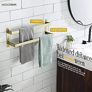 KOKOSIRI 20'' Towel Bars Bathroom 2-Tiers Ladder Bath Towel Hook Wall Mount Square Robe Hook Coat Hook Brushed Gold B5008BG-L20+B1010BG-P2