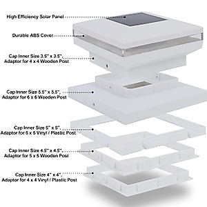 Dynaming 6 Pack Solar Post Lights, Outdoor Decorative Post Cap Light, Solar Powered White Shell Caps, Brightness Warm White LED Lighting for Fence Deck Patio, Fit 4x4, 5x5 or 6x6 Vinyl/Wooden Posts