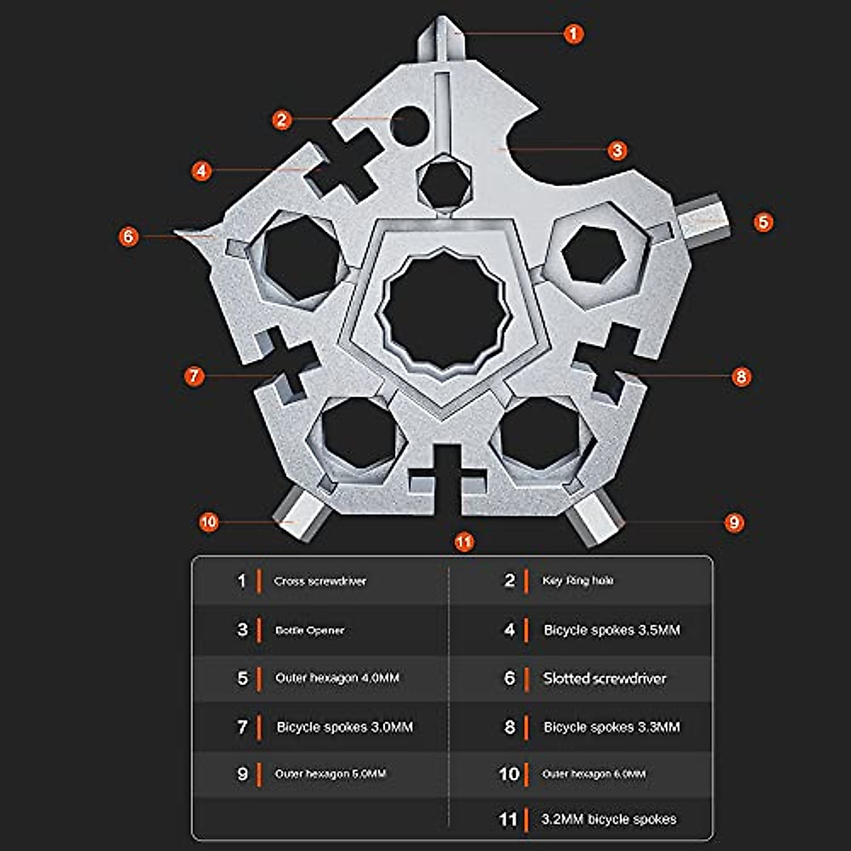 10 Pack The Pentagon Carbon Steel 23-in-1 Snowflake Multitool Screwdriver, 18 in 1 Multi Snow Tool Wrench New Upgrade(Silver)