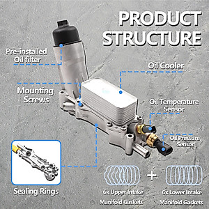 Aluminum Oil Filter Housing Engine Oil Cooler For 2011-2017 Dodge Charger Durango Challenger Journey Jeep Wrangler Cherokee Chrysler 200 300 Ram ProMaster 3.6L V6 for 926-876 926-959 68105583AF