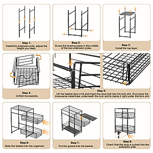 Almaybe Under Sink Organizers and Storage, 2 Tiers Metal Adjustable Height Pull Out Cabinet Organizer, Stackable for Kitchen Bathroom Organizers and Storage (Black)