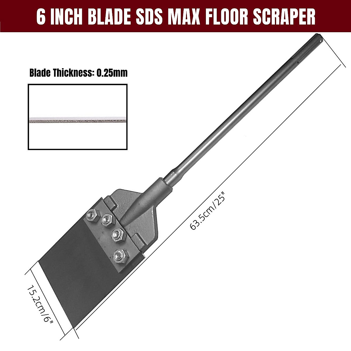 Nisorpa 25 Inch SDS Max Floor Scraper Heavy Duty Blade Scraper Tile Removal Chisel Bit with 2 Foot Long Handle Flooring Removal Tool for Tile Grout Adhesive Wallpaper Wood Linoleum Flooring (6" X 25")